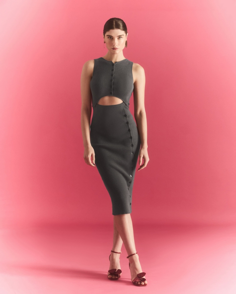 Vestido Midi Botões em Tricot Ginger Florea Lótus Roxo